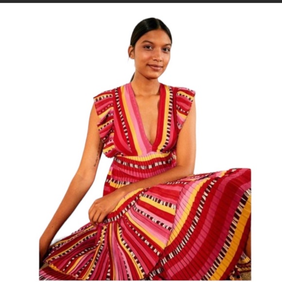 FARM Rio | Dresses | Farm Rio Lucy Stripes Pleated Midi Dress | Poshmark